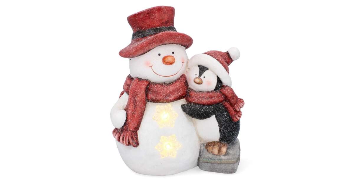 Karácsonyi Hóember figura pingvinnel -32 cm LED világítással | Pepita.hu Karácsonyi Hóember figura pingvinnel -32 cm LED világítással | Pepita.hu