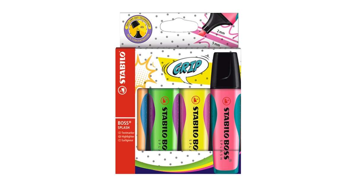 Szövegkiemelő STABILO Boss Splash 4db-os készlet | Pepita.hu
