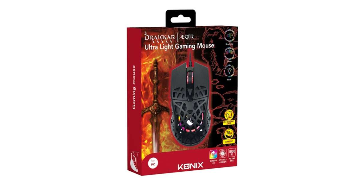 KONIX - DRAKKAR PC Aegir Ultra Egér Vezetékes Gaming 10000DPI, Fekete ...