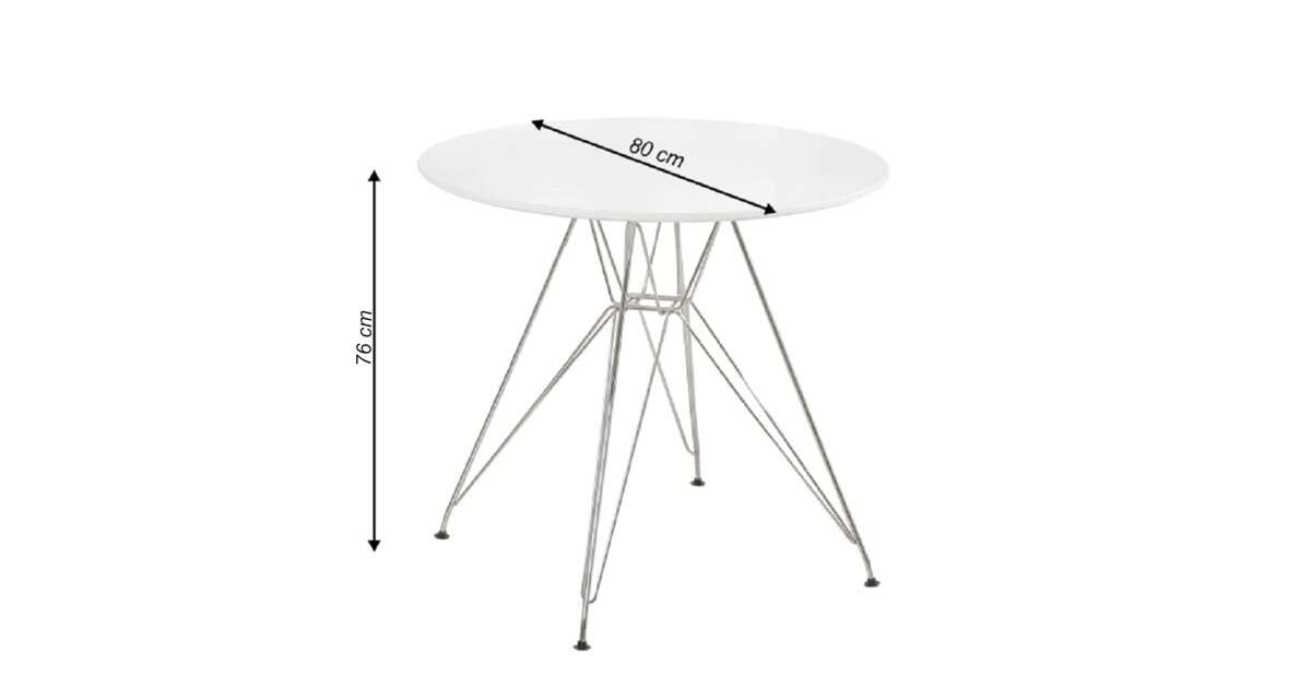 Étkezőasztal, króm/MDF, fehér extra magasfényű HG, átmérő 80 cm, RONDY ...