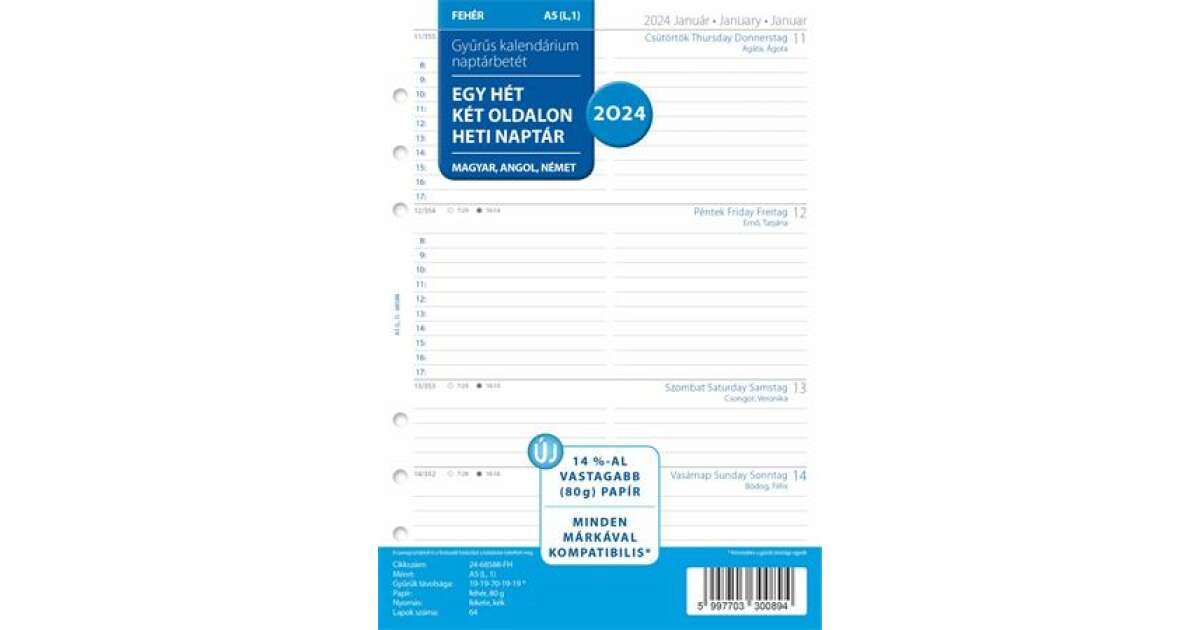 FILOFAX Inserție calendar, agendă pentru Filofax, A5, săptămânală, 1 ...