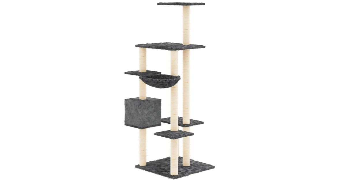vidaXL Ansamblu pisici cu stâlpi din funie sisal, gri închis, 142 cm ...