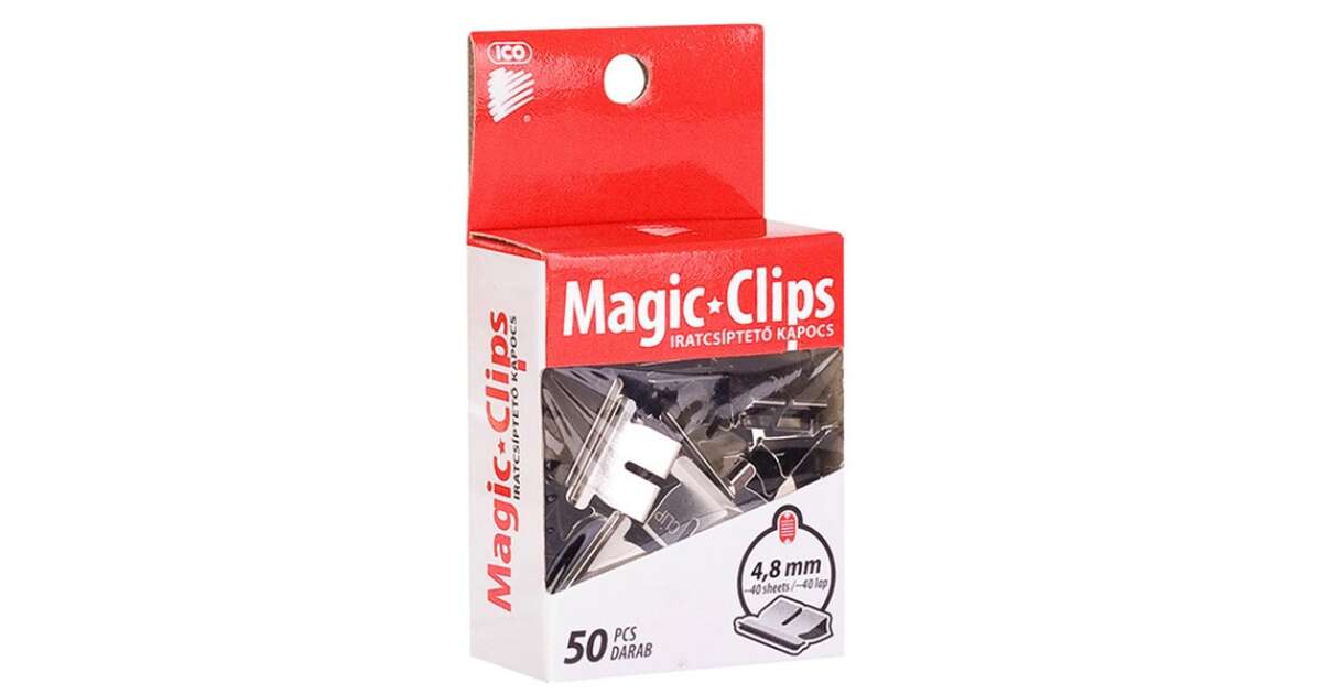 Iratcsíptető kapocs ICO Magic Clips 4,8mm 50 db/csomag | Pepita.hu