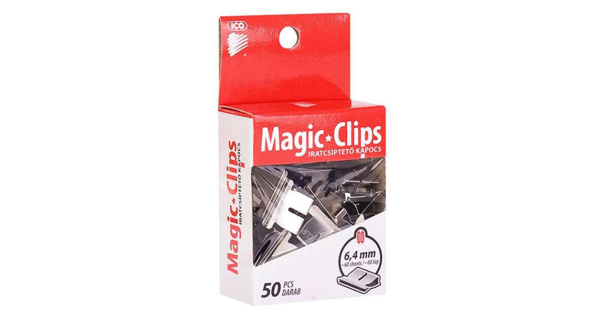Iratcsíptető kapocs ICO Magic Clips 6,4mm 50 db/csomag | Pepita.hu
