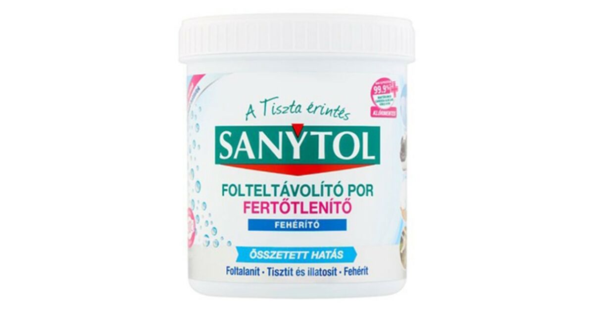 SANYTOL Folteltávolító- és fertőtlenítő por, 450 g, SANYTOL, fehér ...