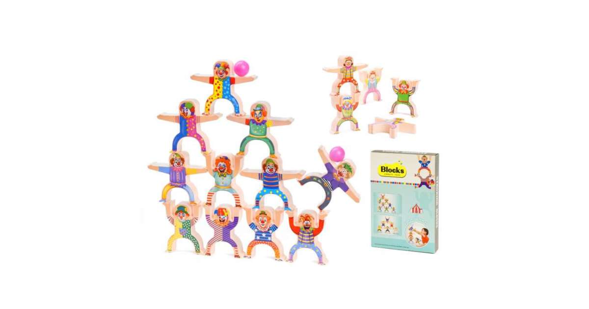 Arcade Game Tower Balancing Blocks Clown 18el. | Pepita.com