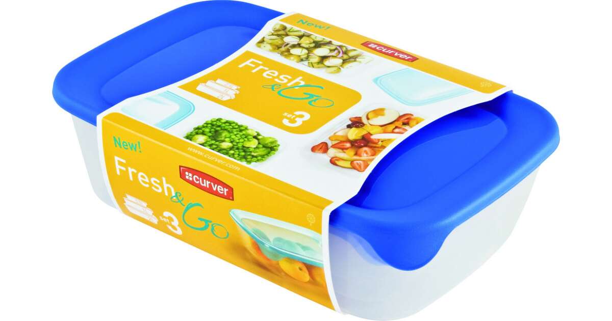 CURVER "FRESH&GO" SZÖGLETES ÉTELTARTÓ SZETT 0.5L + 1L + 2L | Pepita.hu