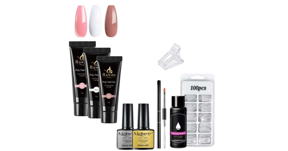 akril poly gél szett 3 db épitő zselé ( base gel , fényes zselé , tips ...