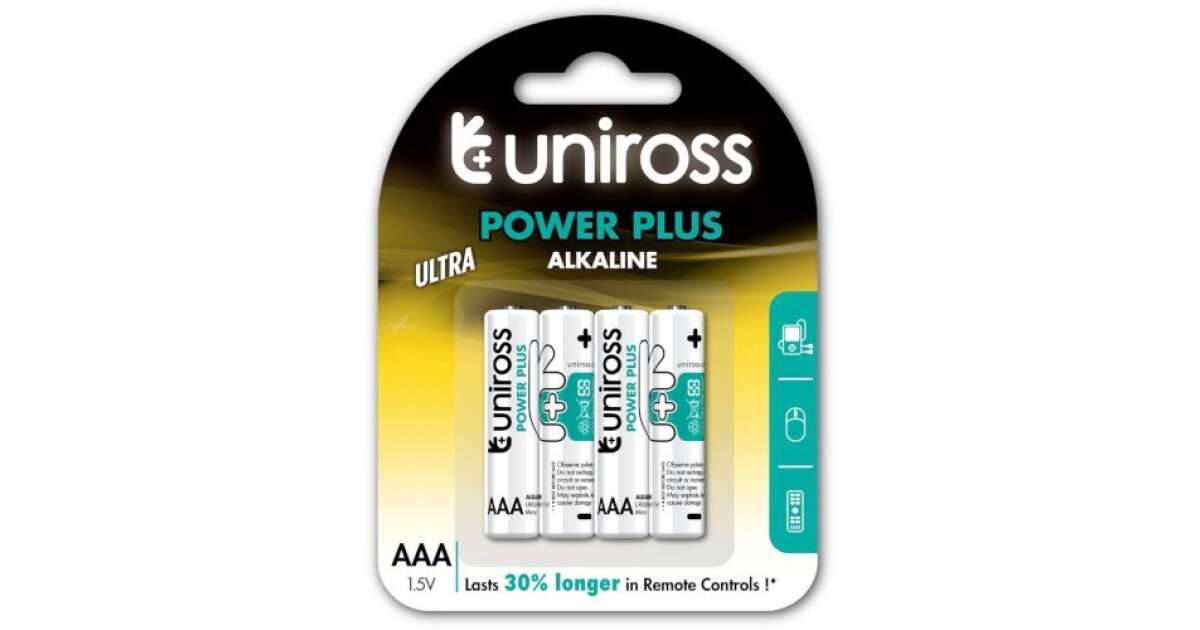 Mikro elem Uniross AAA Alkaline Power Plus 4 db-os | Pepita.hu