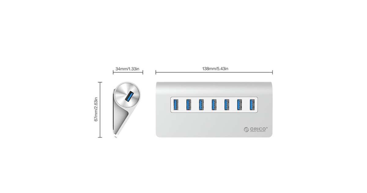 Orico Aktív USB3.0 Hub - M3H7-V1-EU-SV/148/ (7 port, Bemenet: USB-A ...