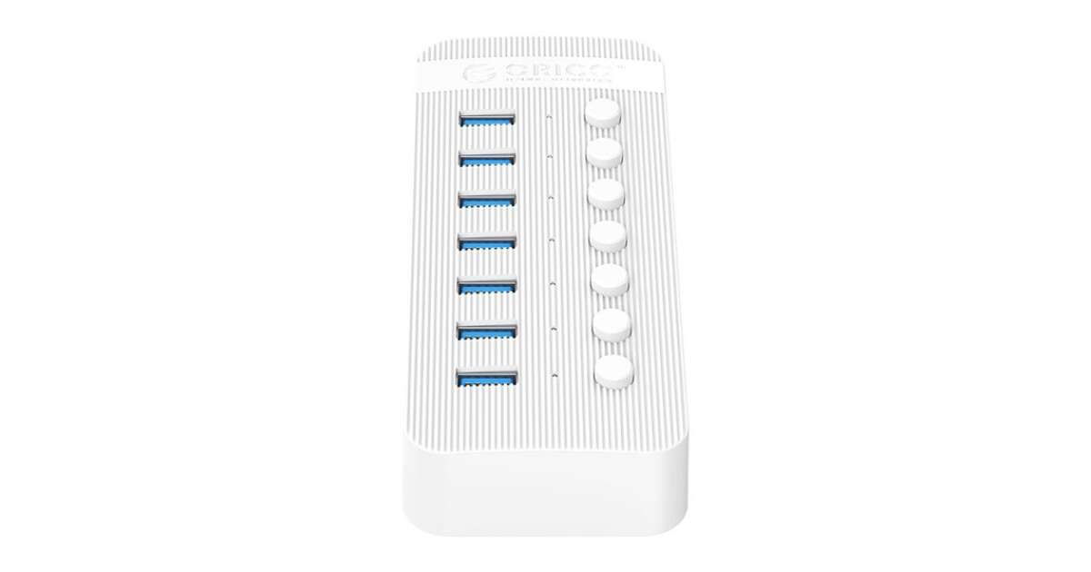 Orico Aktív USB3.0 Hub - CT2U3-7AB-EU-WH/154/ (7 port, Bemenet: USB-A ...