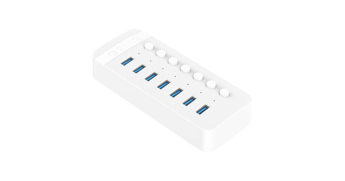 Orico Aktív USB3.0 Hub - CT2U3-7AB-EU-WH/154/ (7 port, Bemenet: USB-A ...