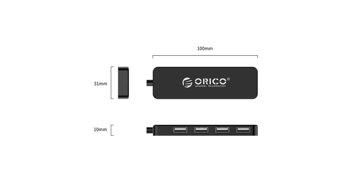 Orico USB2.0 Hub - FL01-BK/99/ (4 port, Bemenet: USB-A, Kimenet: 4xUSB ...