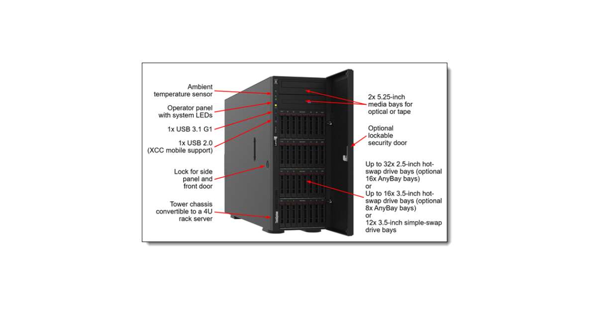 Lenovo tower server thinksystem st650 v2 (2.5), 1x 16c s4314 2.4ghz ...
