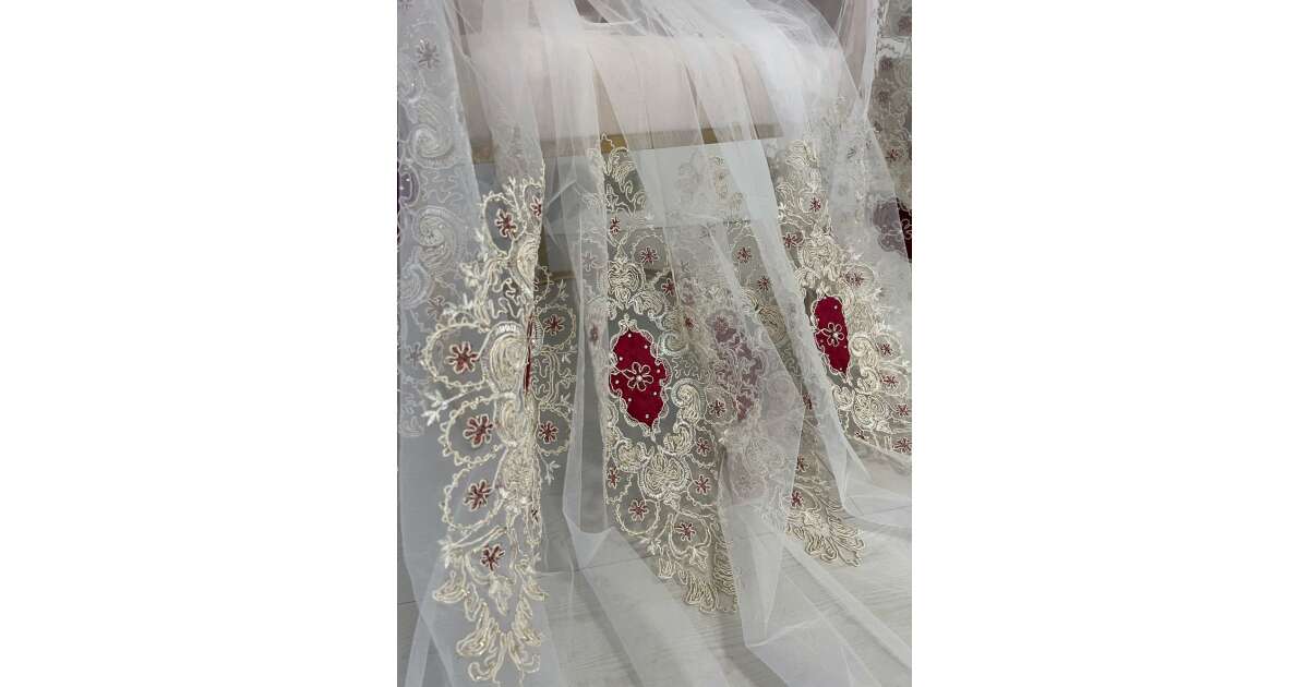 Exkluzív Barokk Kész függöny törtfehér Bolero 77 Krém-Piros bársony ...