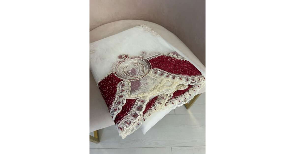 Exkluzív Barokk Kész függöny törtfehér Bolero 77 Krém-Piros bársony ...