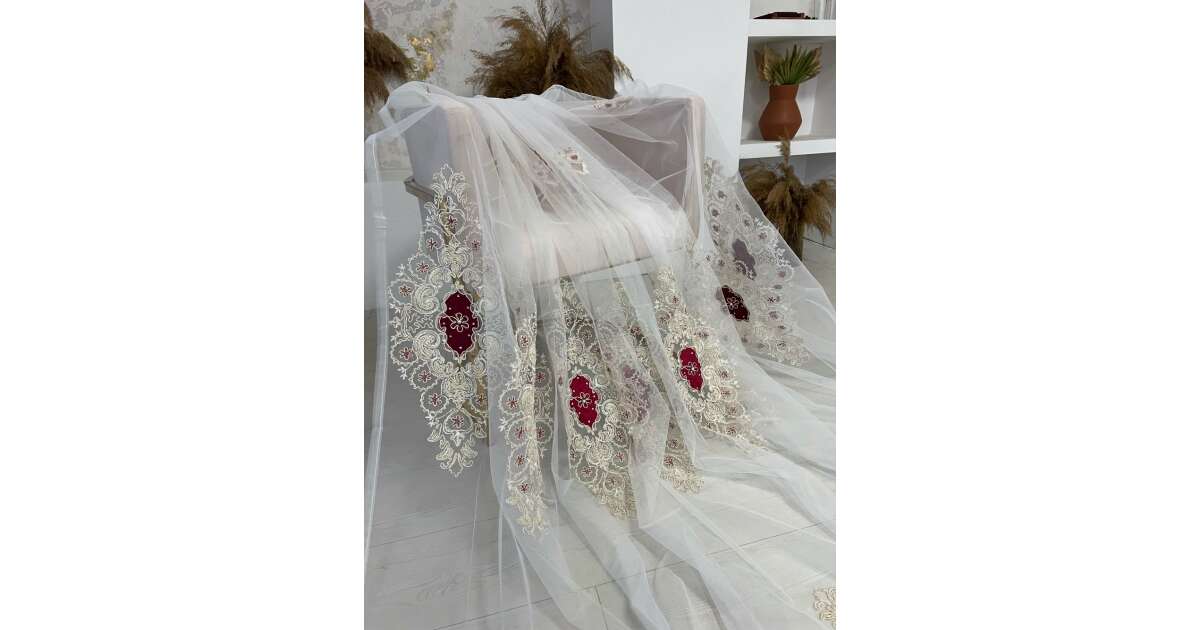 Exkluzív Barokk Kész függöny törtfehér Bolero 77 Krém-Piros bársony ...