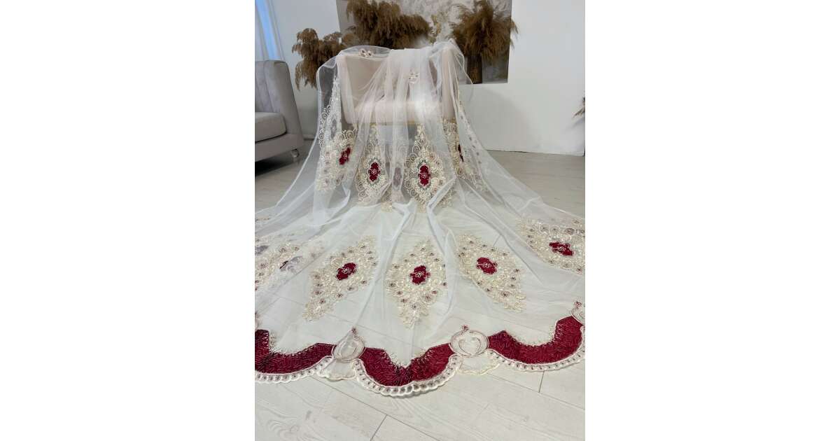 Exkluzív Barokk Kész függöny törtfehér Bolero 77 Krém-Piros bársony ...