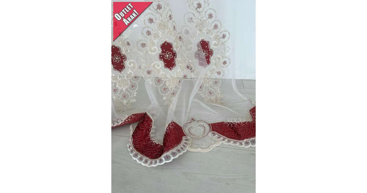 Exkluzív Barokk Kész függöny törtfehér Bolero 77 Krém-Piros bársony ...