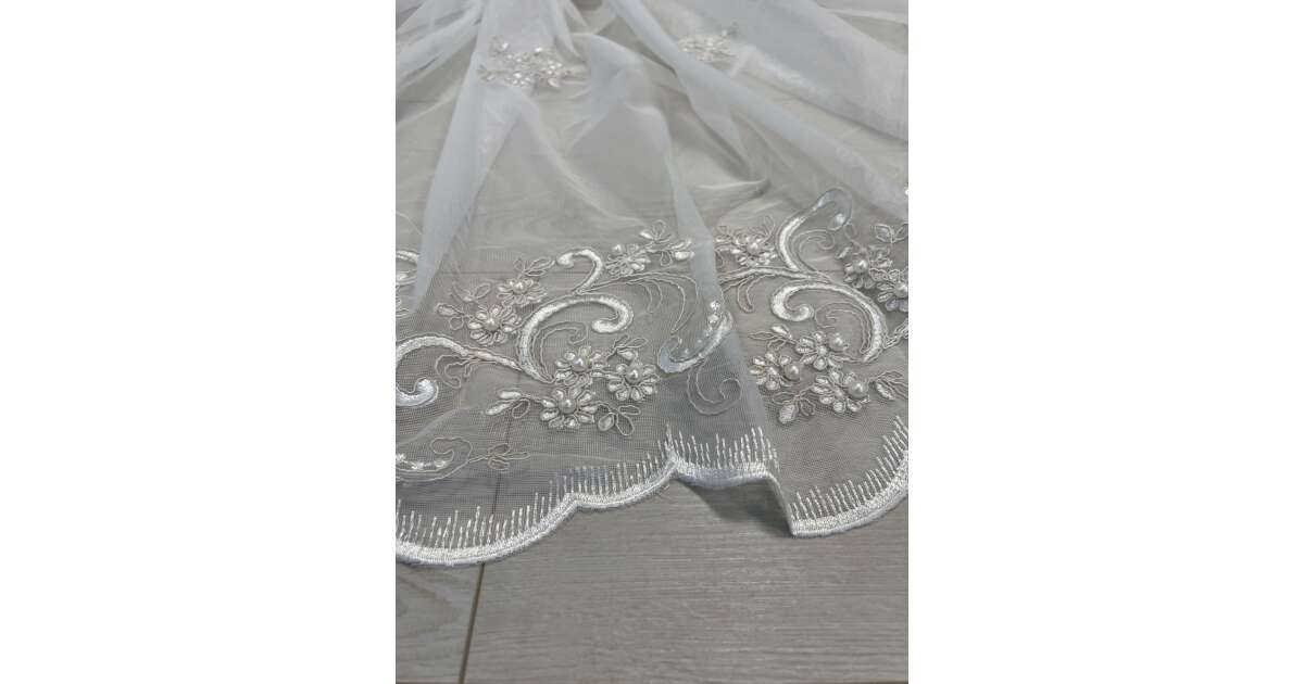 Exkluzív Barokk Kész függöny fehér csipkés Raviel gyöngy anyaggal ...