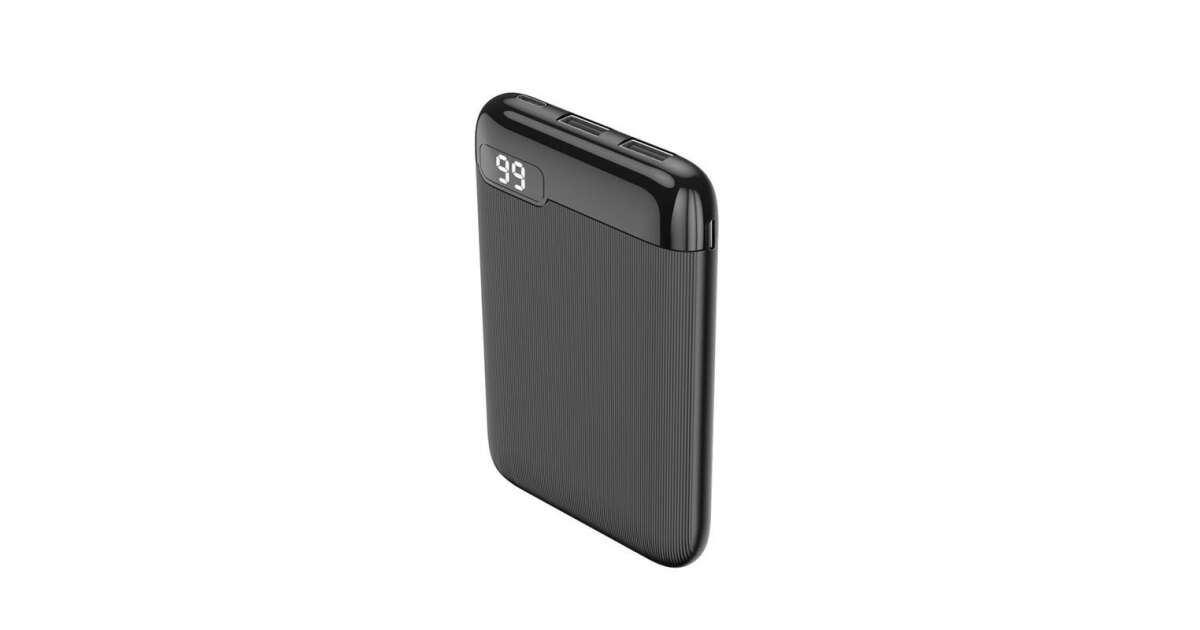 Powerbank: Setty - fekete power bank 5000 mAh, LCD kijelzővel, 2USB ...