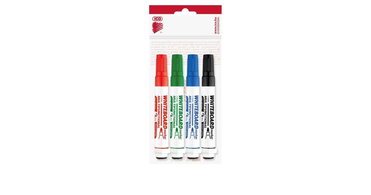 Táblamarker készlet, 3mm, mágneses, táblatörlővel multifunkciós Ico ...