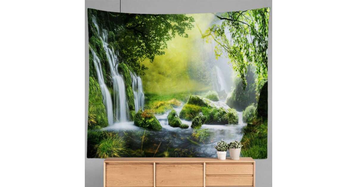Erdei vízesés és zöld erdő falvédő, fali dekor | Pepita.hu