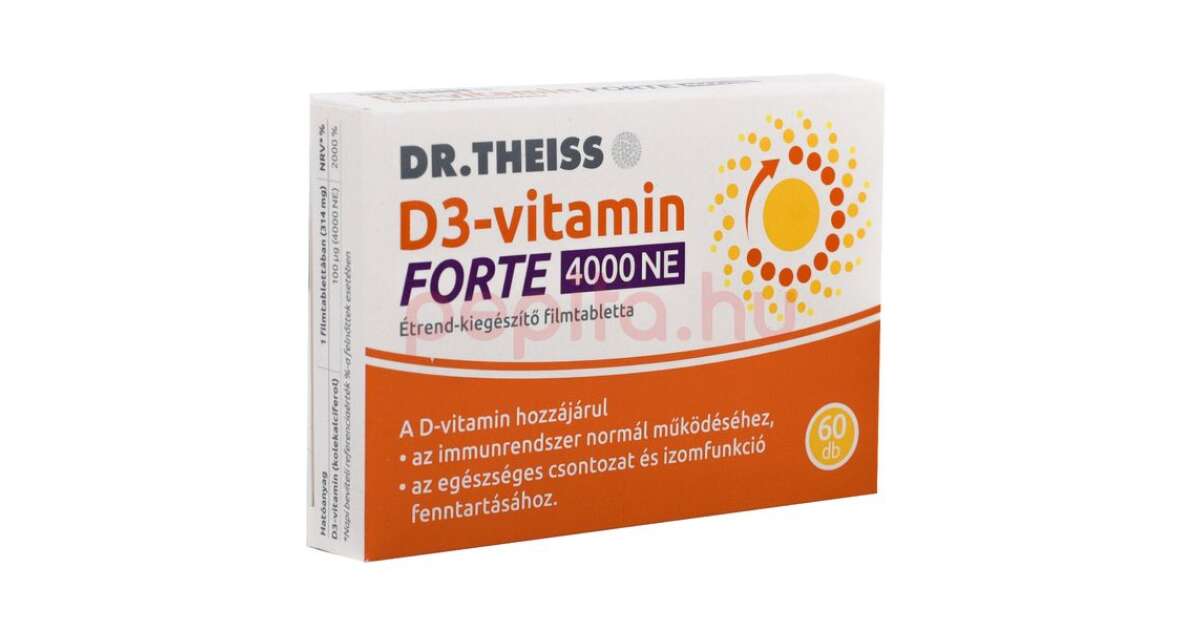 DR. THEISS D3-VITAMIN FORTE ÉTREND-KIEGÉSZÍTŐ FILMTABLETTA 4000 NE 60DB ...