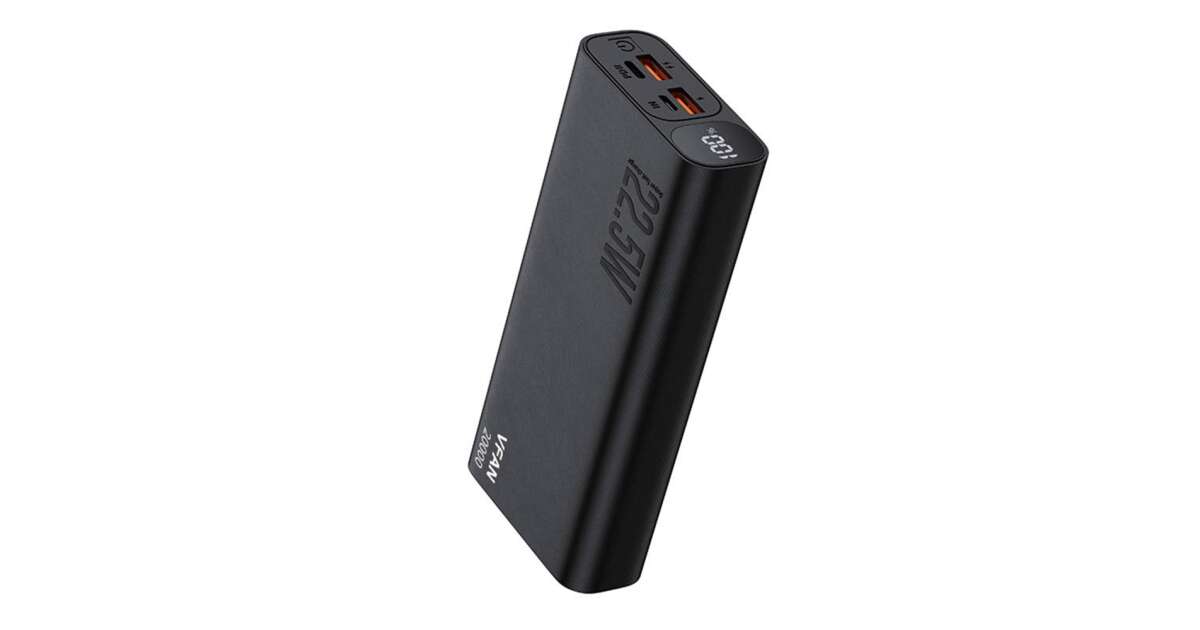 Powerbank: Vfan F07 - fekete power bank 20000mAh, LED kijelzővel ...