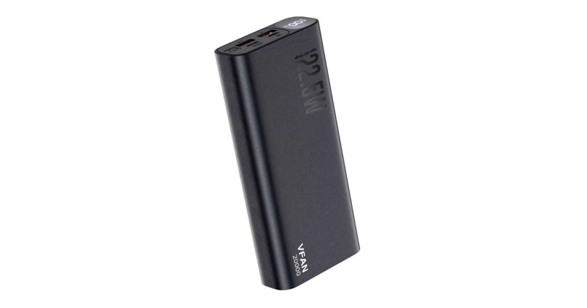 Powerbank: Vfan F07 - fekete power bank 20000mAh, LED kijelzővel ...