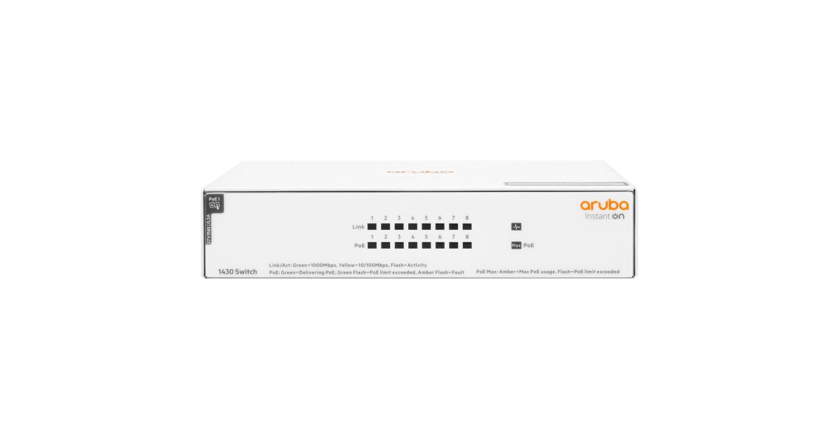 HPE Aruba Switch 1430 8G PoE 64W (4xPoE) R8R46A Aruba Instant On ...