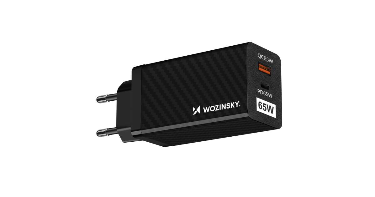 Wozinsky 65W GaN töltő USB portok, USB C támogatja QC 3.0 PD fekete ...