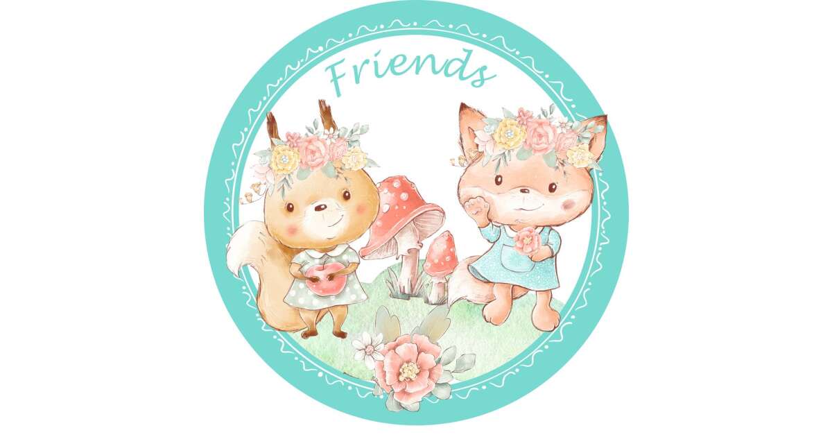 Friends & Peace Mókus és Róka kislány falmatrica, kör formájú, menta ...