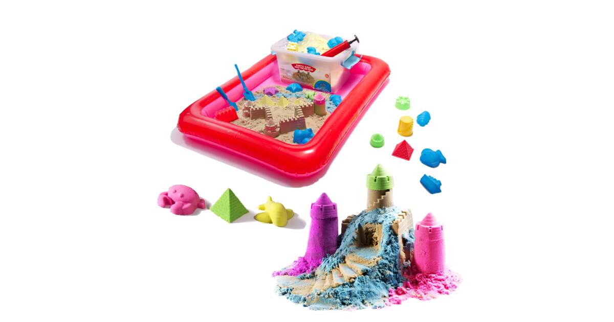 Kinetikus Homokozó készlet, 2kg Homok + Felfújható tálca + 16 különböző ...