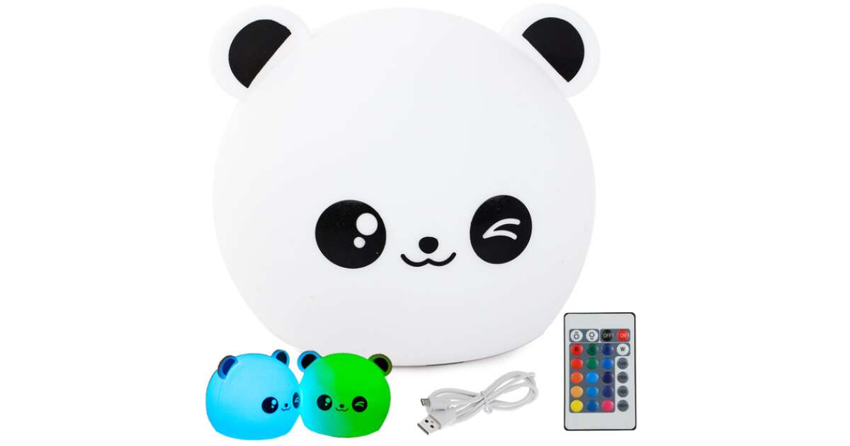 Gyerek éjjeli lámpa panda RGB távirányítás LED USB | Pepita.hu