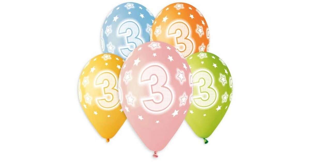 Happy Birthday 3 Star léggömb lufi 5 db-os 13 inch (33cm) | Pepita.hu