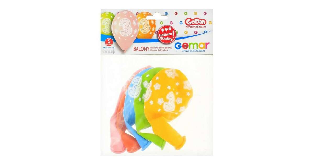 Happy Birthday 3 Star léggömb lufi 5 db-os 13 inch (33cm) | Pepita.hu