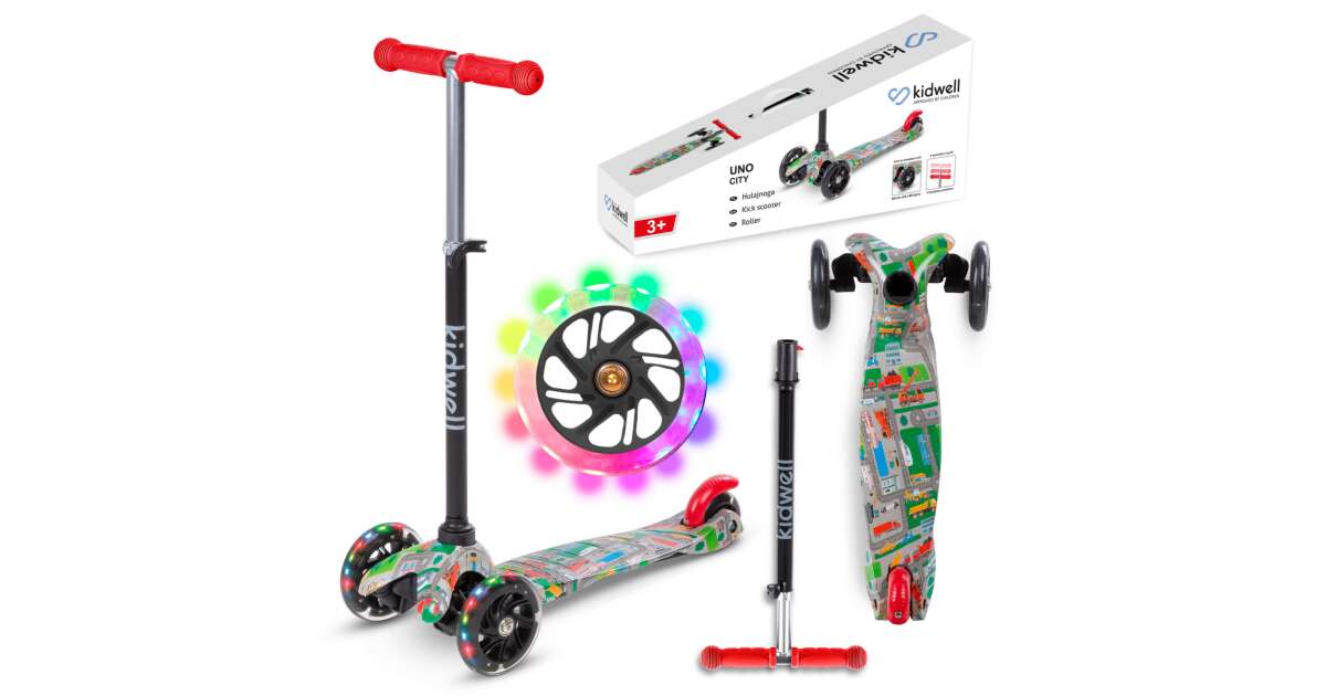 Kidwell Uno háromkerekű gyerek Roller LED kerekekkel #piros-fekete ...