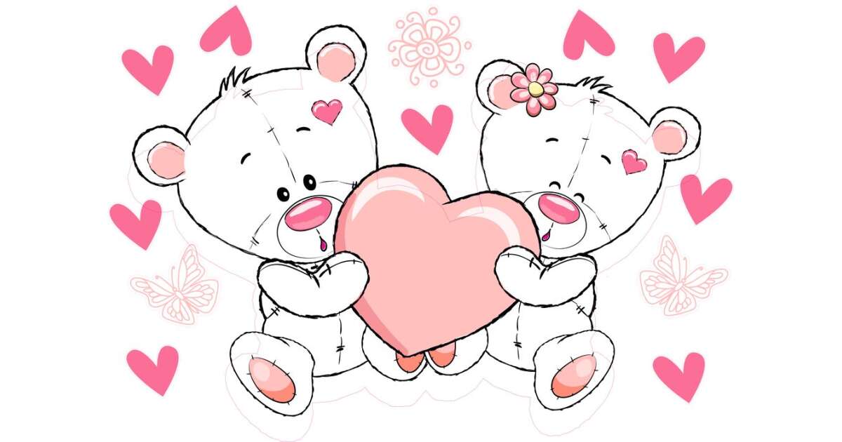 Macik rózsaszín szívvel, fehér falmatrica | 13 db-os szett | 70 cm x 45 ...