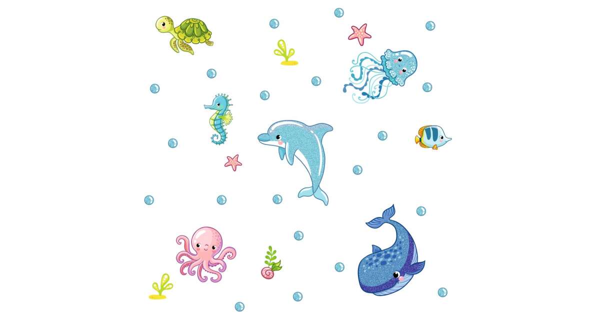 Tenger élővilága csillámos gyerek tapéta | 50 cm x 250 cm - Best4Baby ...