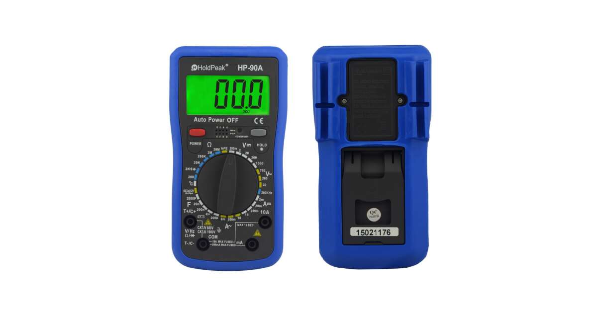 HOLDPEAK 90A Digitális multiméter, VDC, VAC, ADC, AAC, ellenállás ...