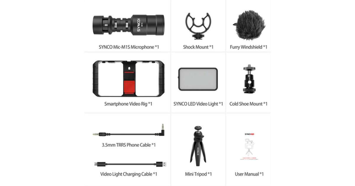 Synco Vlogger Kit 1 vlogging szett okostelefonokhoz, mikrofon, LED, mini állvány, mobiltelefon ...