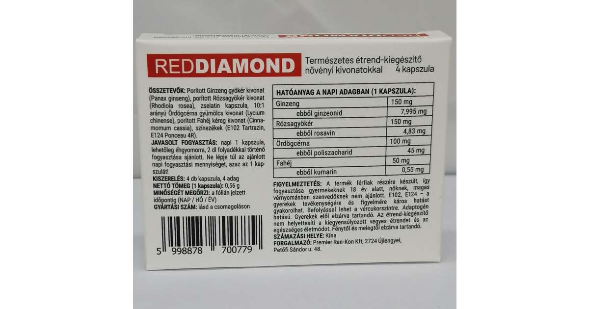 RED DIAMOND FOR MEN POTENCIANÖVELŐ KAPSZULA - 8 DB | Pepita.hu