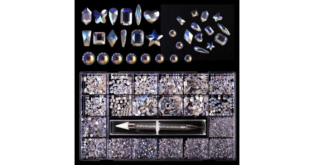 Strassz box Prémium SS3-SS14 Crystal irizáló + formastrassz + ajándék ...