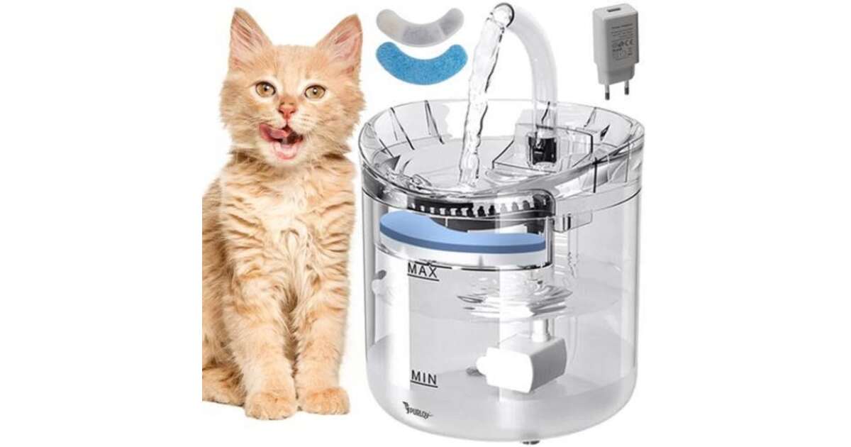 2 az 1-ben automata ivóvíz szökőkút kisállatoknak – házi kedvenc itató csap szűrőrendszerrel, 2L ...