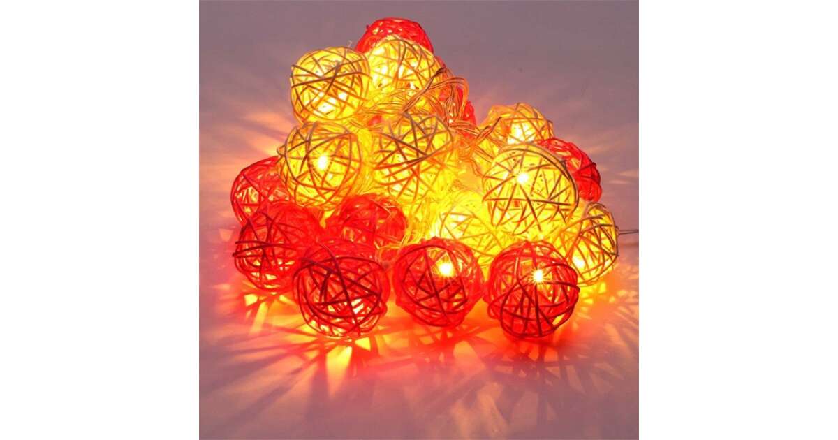 Iris Gömb alakú fonott/rattan/4m/fehér/20db LED-es/3xAA elemes ...