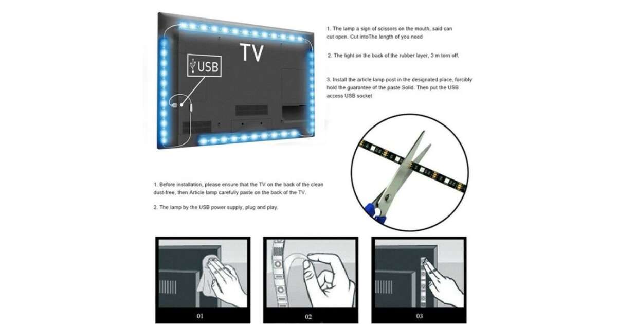 LED szalag RGB színes TV Világítás 5 m USB-s, készlet távirányítóval | Pepita.hu