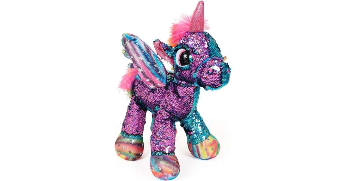 Aranyos plüss egyszarvú csillogó flitterekkel és mesebeli szárnyakkal ...