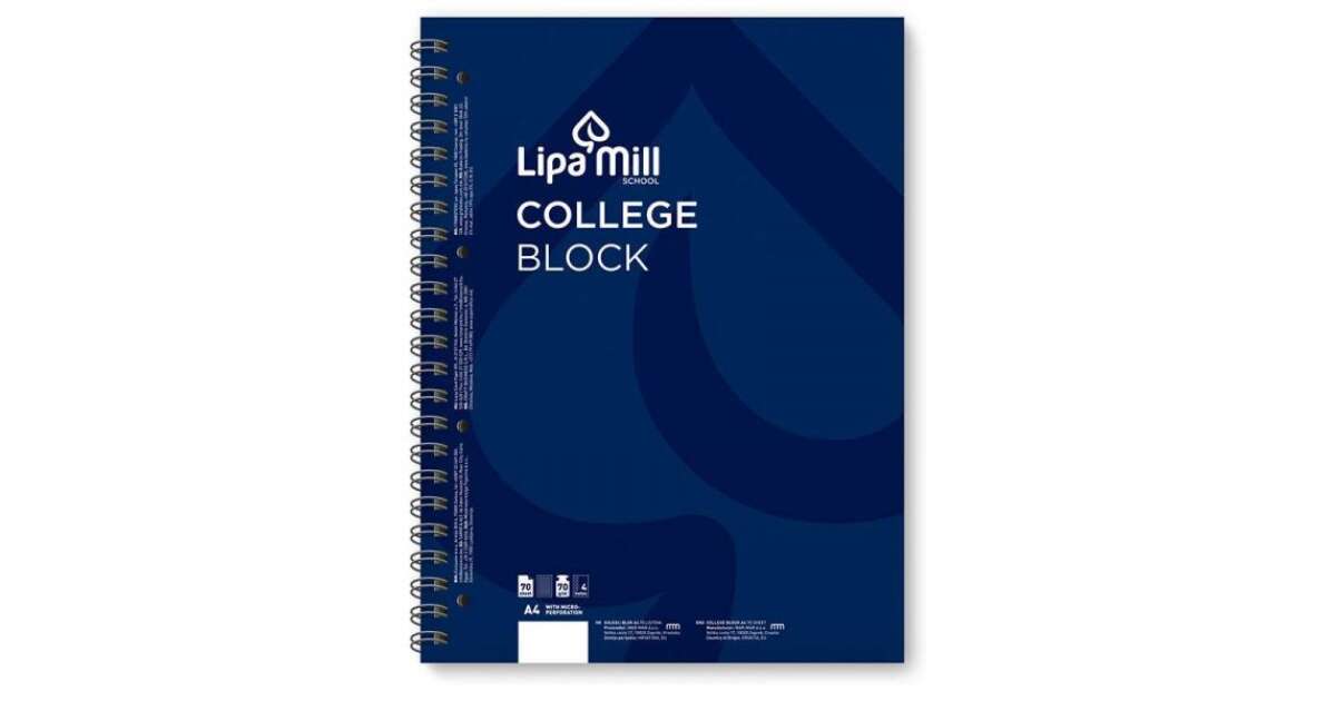 Lipamill College Block lyukasztott spirálfüzet 70 lapos - A4 vonalas ...