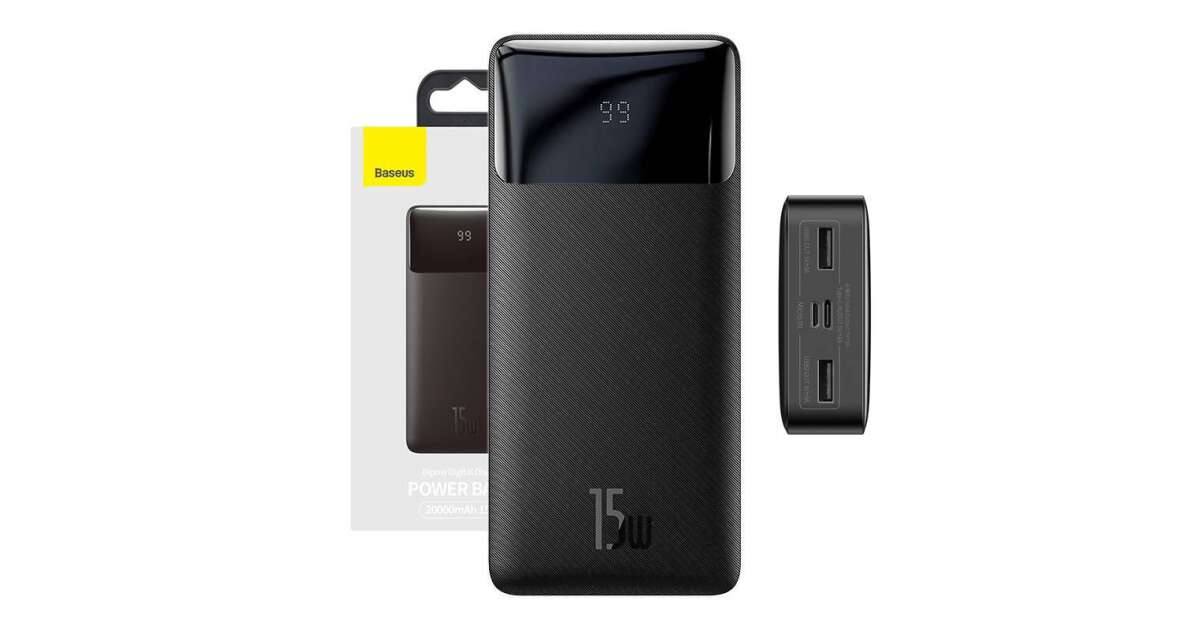 Baseus Bipow Powerbank 20000mAh, 2xUSB, USB-C, 15W (fekete) | Pepita.hu